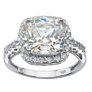 palmbeach platinum-plated sterling silver cushion created white sapphire halo engagement ring sizes 6-10 size 10