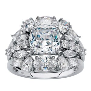 palmbeach platinum-plated sterling silver cushion cubic zirconia jacket bridal ring set sizes 6-10 size 8