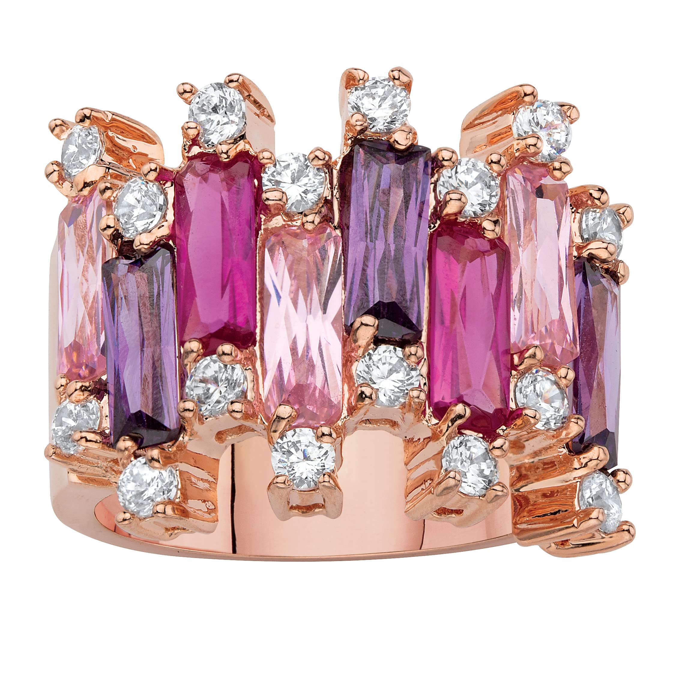 PalmBeach Jewelry Rose Gold-Plated or Yellow Gold-Plated Emerald Cut and Baguette Cubic Zirconia Multicolor Ring Size 7