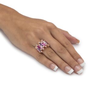 PalmBeach Jewelry Rose Gold-Plated or Yellow Gold-Plated Emerald Cut and Baguette Cubic Zirconia Multicolor Ring Size 7