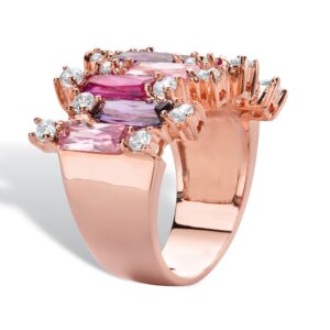 PalmBeach Jewelry Rose Gold-Plated or Yellow Gold-Plated Emerald Cut and Baguette Cubic Zirconia Multicolor Ring Size 7