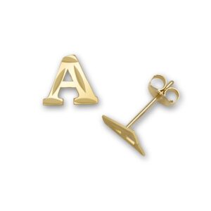 solid 14k yellow gold small sparkle-cut a-z initial stud earrings (initial: a)