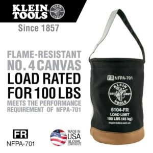 Klein Tools 5104FR Canvas Bucket, Flame-Resistant Tool Bucket Made of No. 4 Canvas, with Double-Reinforced Bottom, 100-Pound Load Rated