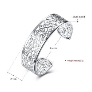 KACON Sterling Silver Bangle Bracelet, Fashion Simple Open Bangles Cuff bracelets for Women