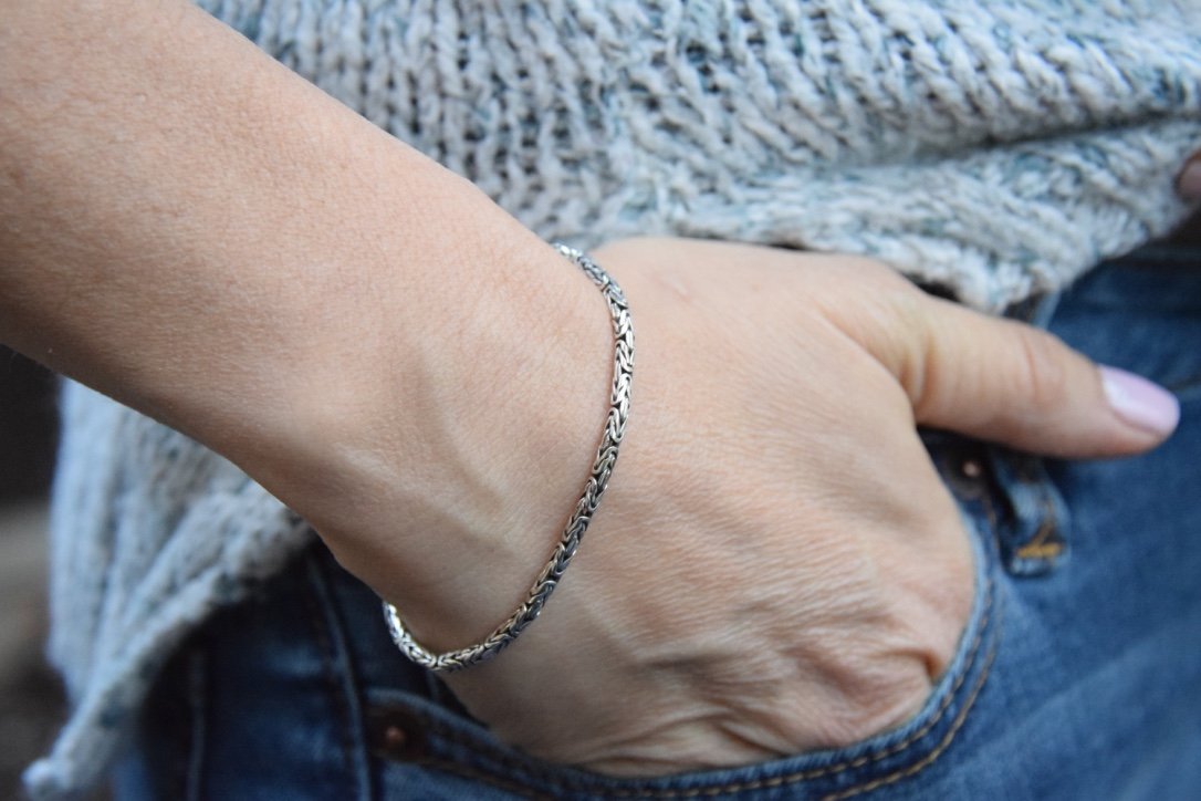 Blusilver 925 Sterling Silver Bizantine Chain Bracelet Handmade in Bali 2.0 mm (7.0 Inches)