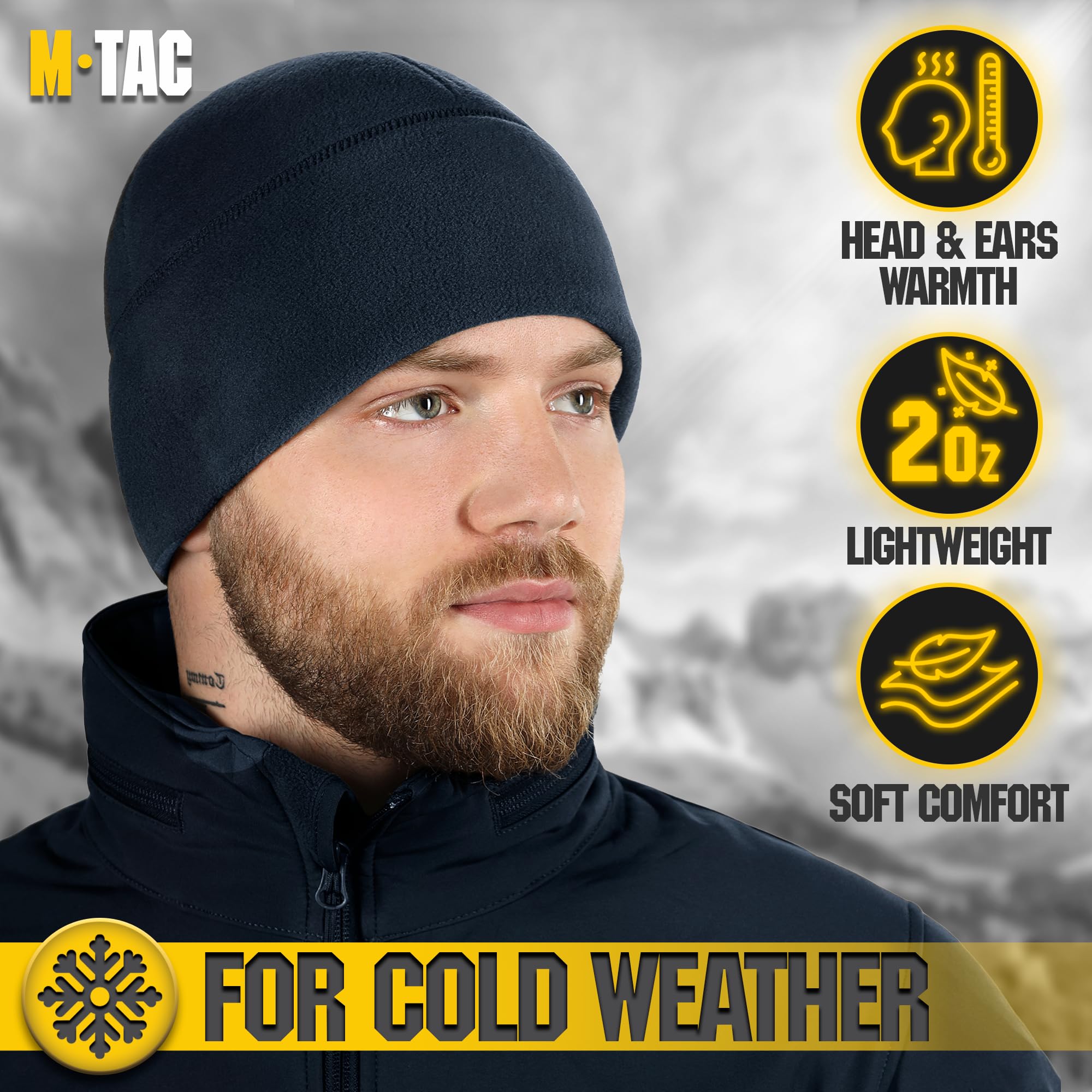 M-Tac Fleece Watch Cap - Tactical Beanie Hat Winter Skull Cap Cold Weather (Navy Blue, M)