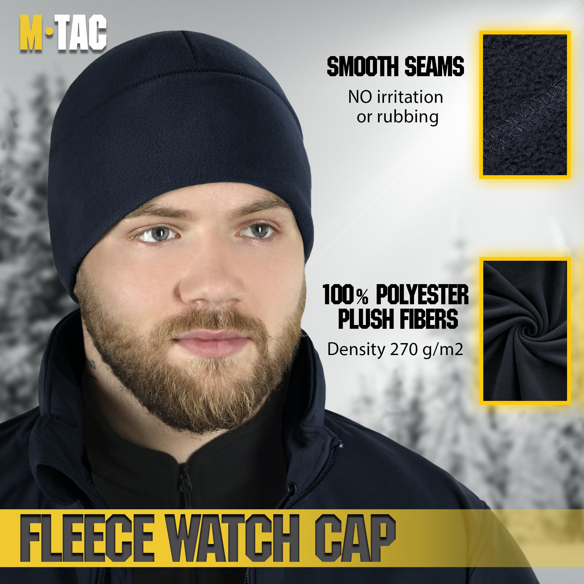 M-Tac Fleece Watch Cap - Tactical Beanie Hat Winter Skull Cap Cold Weather (Navy Blue, M)