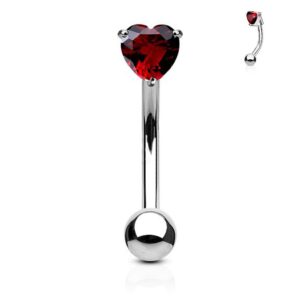 fifth cue 16g 3mm heart cz prong set 316l surgical steel eyebrow curved barbell ring (red)