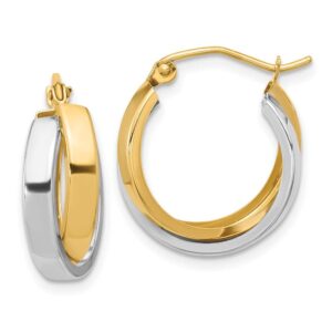 gold hoop earrings 10k two-tone double hoop - sizes: 17mm (1/2") or 19mm (3/4")