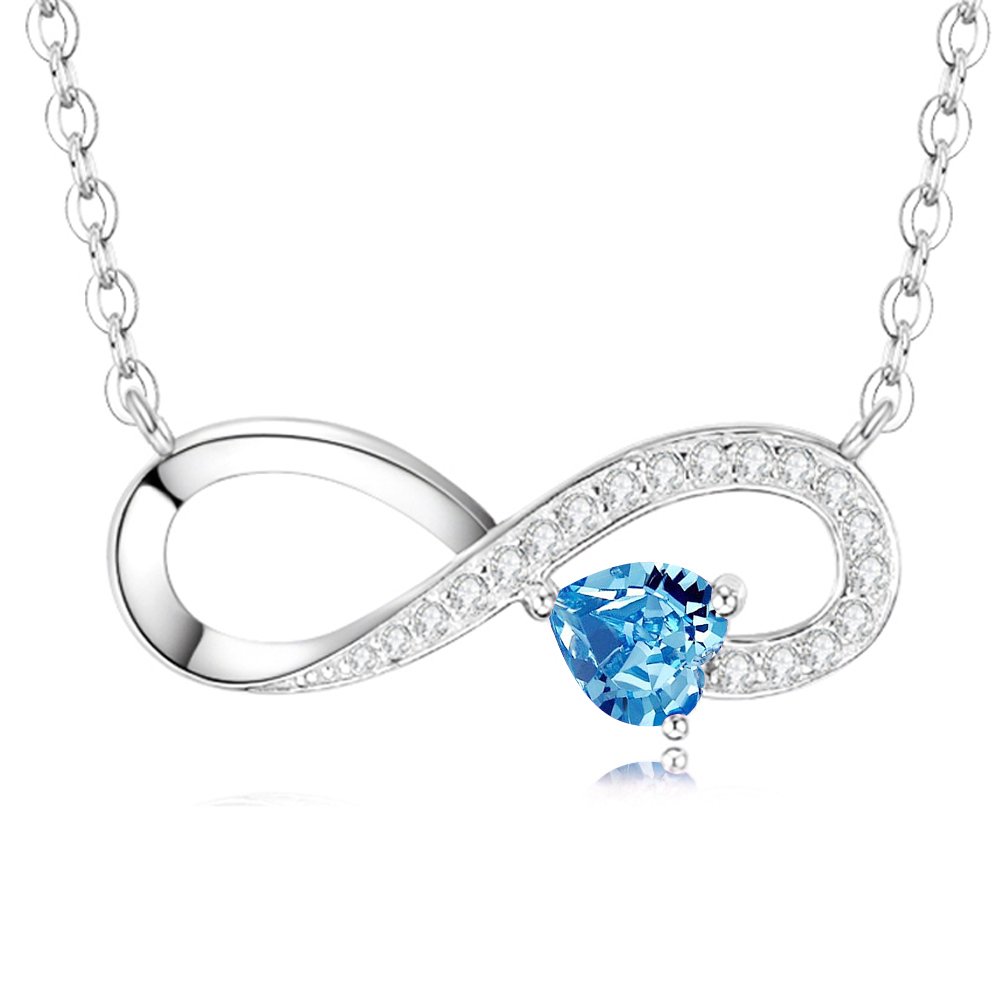 Sterling Silver Love Infinity Heart Jewelry Aquamarine Necklace for Women Birthday Gifts for Her