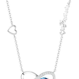 Sterling Silver Love Infinity Heart Jewelry Aquamarine Necklace for Women Birthday Gifts for Her