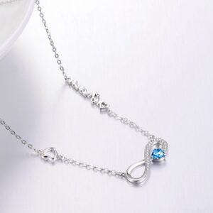 Sterling Silver Love Infinity Heart Jewelry Aquamarine Necklace for Women Birthday Gifts for Her