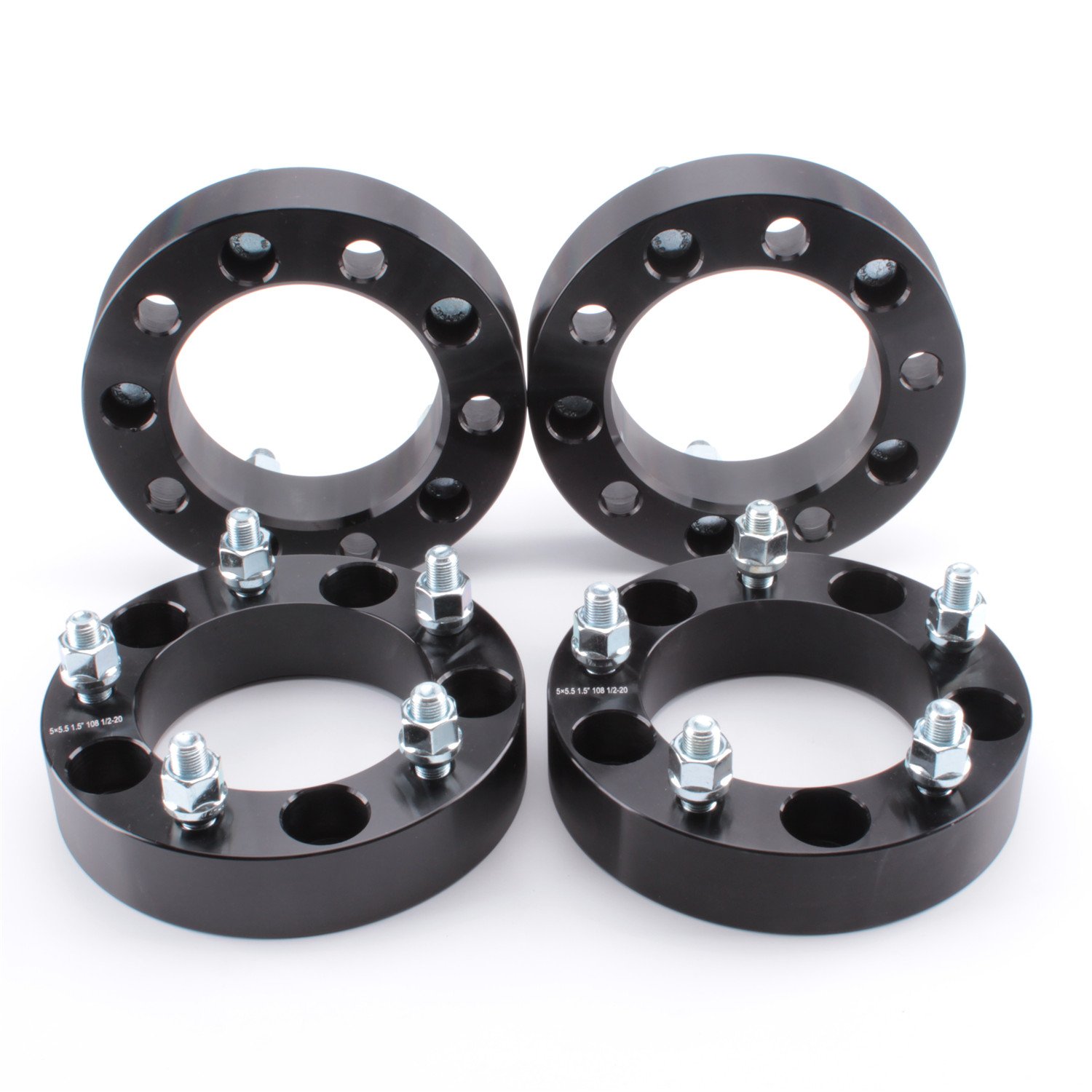 ZY WHEEL 4pcs Wheel Spacers 1.5"(38mm) Thick 5x5.5 (5X139.7) Bolt Pattern 108mm Hub Bore with 1/2" Studs Compatible for Dodge Ram 1500, Ford F100 F150 E100 E150 Bronco Black