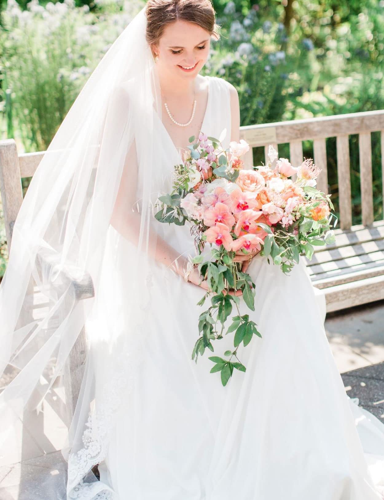 BEAUTELICATE Bridal Wedding 2 Tiers Long Cathedra Veil Cut Edge with Comb White Ivory Off-White