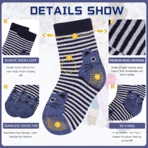 Eocom 6 Pairs Children's Winter Warm Wool Animal Crew Socks Kids Boys Girls Socks(4-7 Years,Cat)