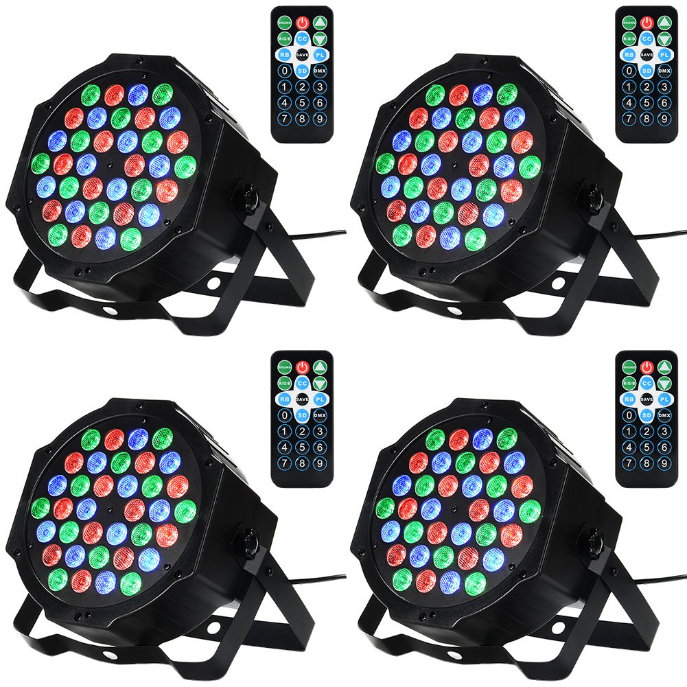 Litake 36 LED Stage Lights RGB DJ LED Par Light Remote & DMX Controlled Sound Activated Auto Play Uplighting for Wedding Birthday Christmas Holiday Music Show Dance Party Stage Lighting-4 Pack