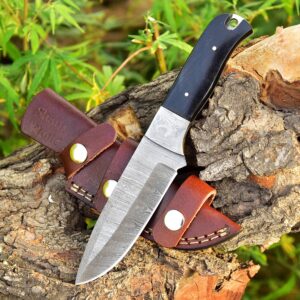 sharpworld buffalo horn damascus knife made of remarkable damascus steel -best hunting knife with sheath tj105