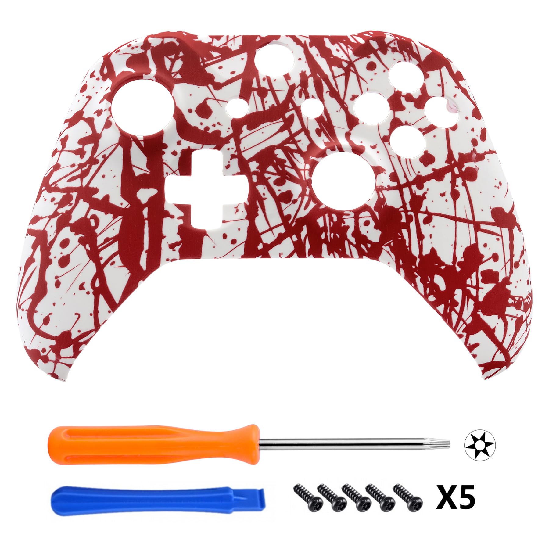 eXtremeRate Blood Spatter Faceplate Cover, Soft Touch Front Housing Shell Case, Comfortable Soft Grip Replacement Kit for Xbox One X S Controller - Controller NOT Included