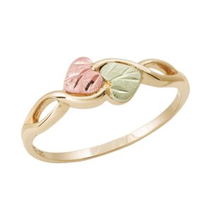 10k yellow gold two hearts infinity ring, 12k green and rose black hills gold size 4