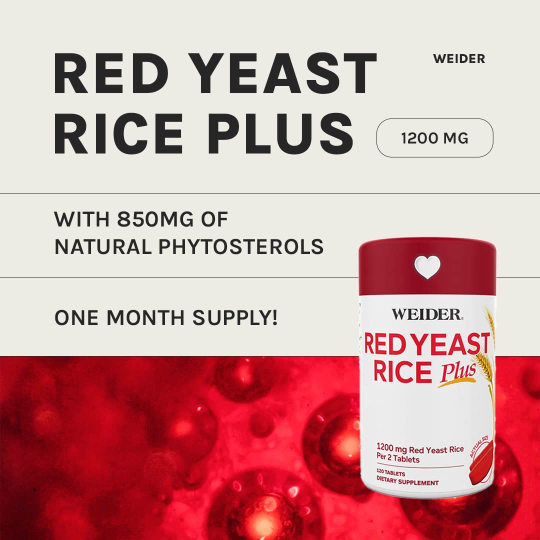 Weider Red Yeast Rice Plus 1200mg - With 850mg of Natural Phytosterols- Gluten FREE - One Month Supply