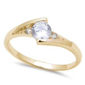 oxford diamond co sterling silver round yellow gold plated cz solitaire fashion ring sizes 10