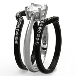 His Hers Couples Ring Set Womens Black Stainless Steel Promise Ring Mens 7 CZ Wedding Band - Size W7M11