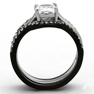 His Hers Couples Ring Set Womens Black Stainless Steel Promise Ring Mens 7 CZ Wedding Band - Size W7M11