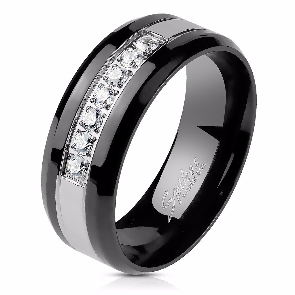 His Hers Couples Ring Set Womens Black Stainless Steel Promise Ring Mens 7 CZ Wedding Band - Size W7M11