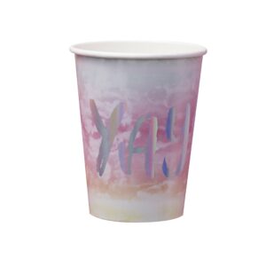 Ginger Ray Iridescent Foiled YAY Rainbow Paper Party Cups - Iridescent Party