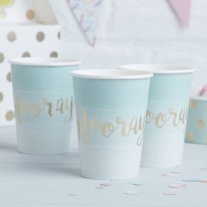 ginger ray gold foiled mint ombre hooray! party paper cups x8 - pick and mix