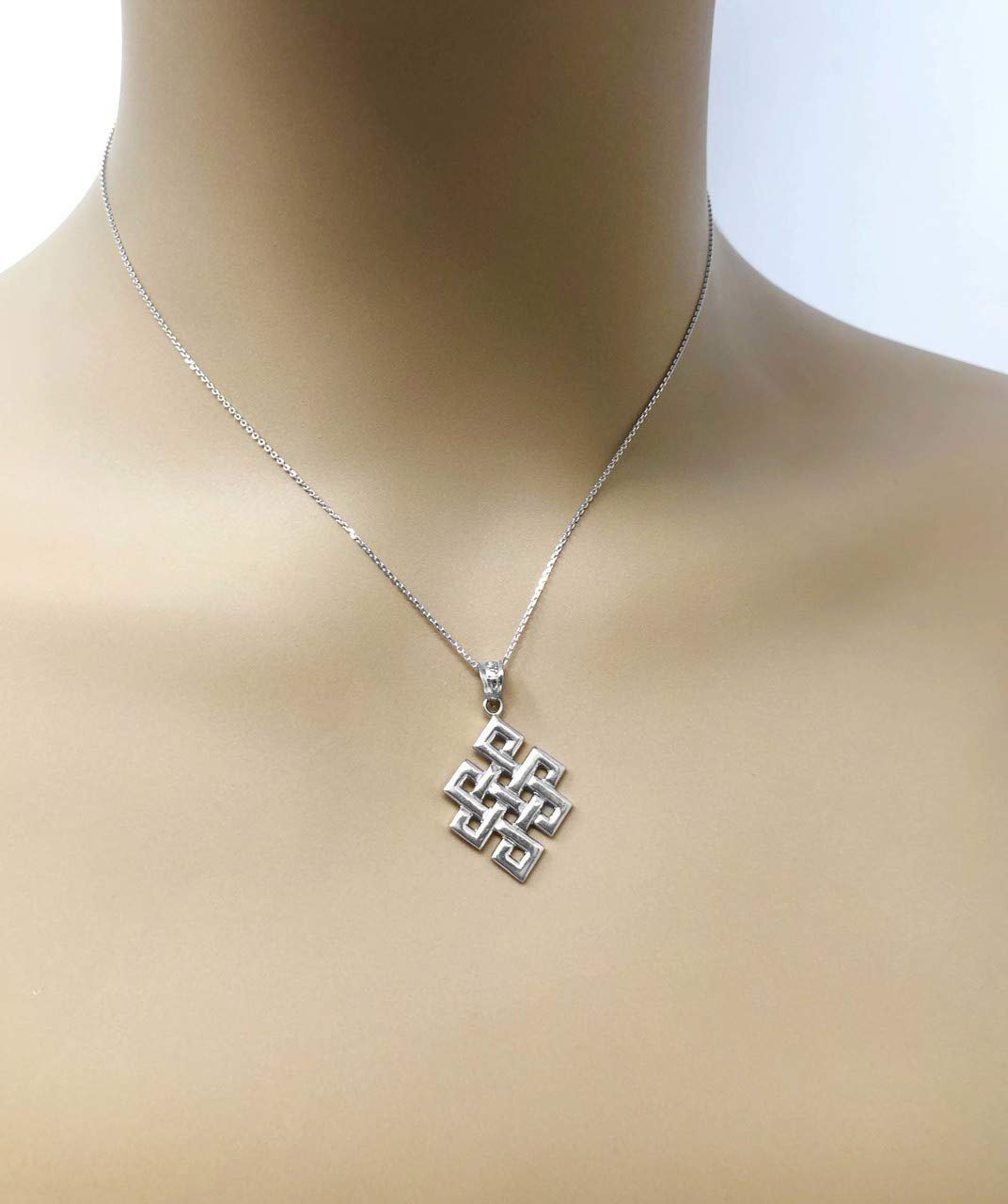 Fine Sterling Silver Japanese Endless Knot Pendant Necklace, 22"