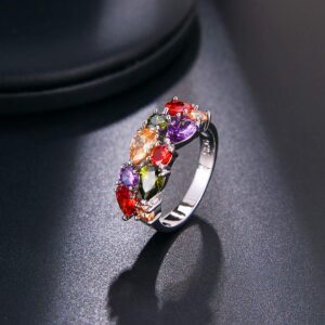 Silver Angel Multicolor Ring Cubic Zirconia Mother's Day Jewelry for Mom Her Band Ring for women (7)