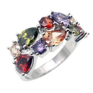 Silver Angel Multicolor Ring Cubic Zirconia Mother's Day Jewelry for Mom Her Band Ring for women (7)