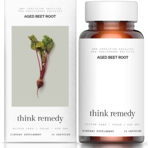 Think Remedy Aged Beet Root Capsules - Beet Pills for Stamina - Organic Beet Root Powder - Nitric Oxide Supplement - Nitrate No Sugar - 30 Capsules - Beet Root Supplement - Super