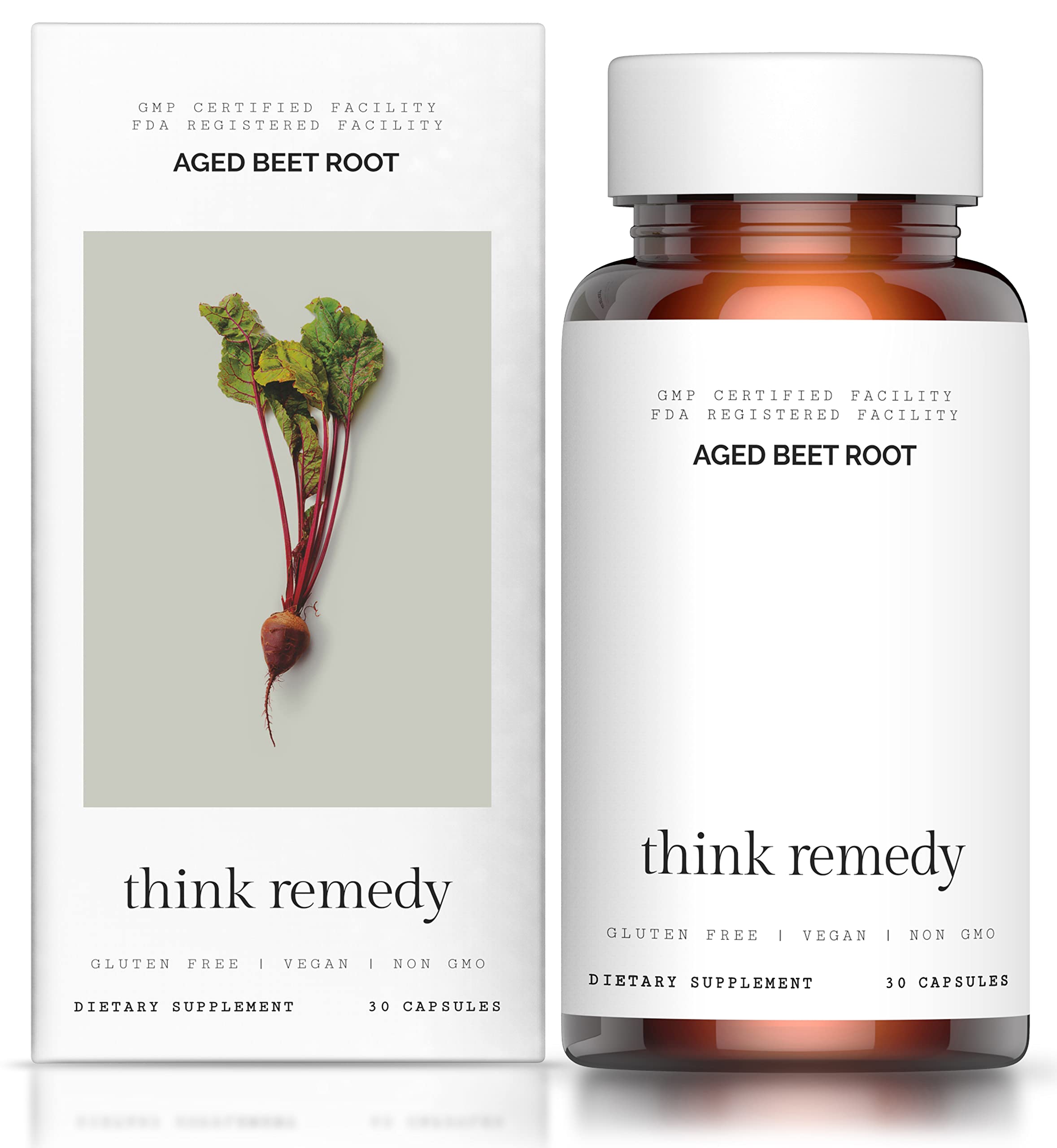 Think Remedy Aged Beet Root Capsules - Beet Pills for Stamina - Organic Beet Root Powder - Nitric Oxide Supplement - Nitrate No Sugar - 30 Capsules - Beet Root Supplement - Super