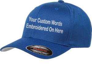 custom hat flexfit 6277 embroidered your own text curved bill (s/m, royal)