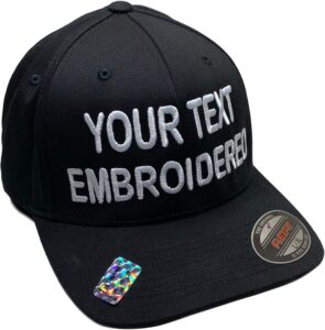 custom hat flexfit 6277 embroidered your own text curved bill (l/xl, black)