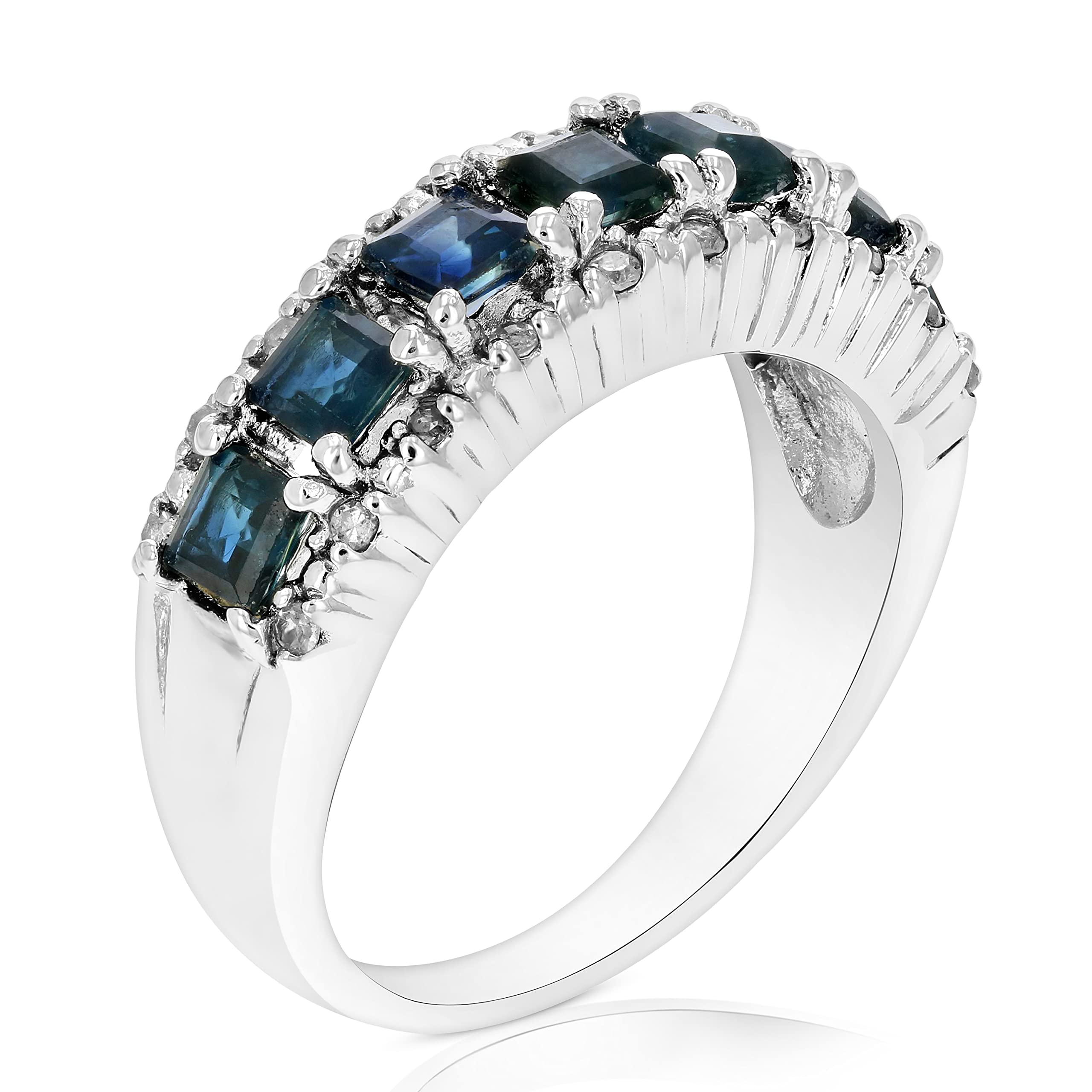 Vir Jewels 0.70 cttw Blue Sapphire and Diamond Ring .925 Sterling Silver Rhodium Princess Size 6