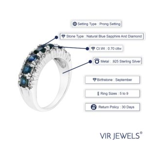 Vir Jewels 0.70 cttw Blue Sapphire and Diamond Ring .925 Sterling Silver Rhodium Princess Size 6