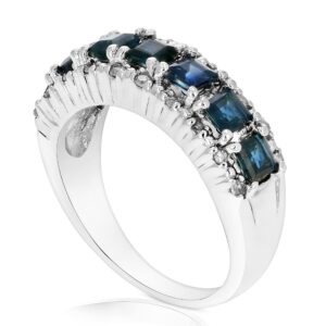 Vir Jewels 0.70 cttw Blue Sapphire and Diamond Ring .925 Sterling Silver Rhodium Princess Size 6