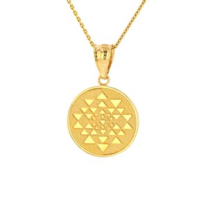 14k yellow gold sri yantra chakra sacred geometry talisman round necklace, 18"