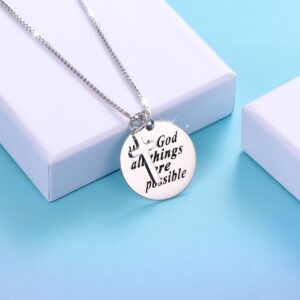 JZMSJF S925 Sterling Silver Faith Cross Necklace With God All Things Are Possible Inspirational Jewelry for Women Adults