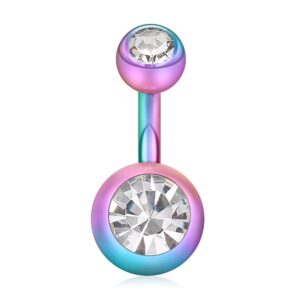 Ruifan 6PCS 316L Surgical Steel Double Clear Crystal 14G 6mm 1/4 Inches Short Belly Earring Navel Button Ring - Mix Color 2#