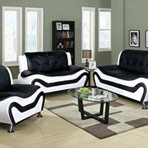 Beverly Fine Furniture 3 Piece Aldo Modern Sofa Set, Black/White