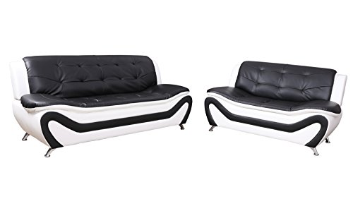 Beverly Fine Furniture 3 Piece Aldo Modern Sofa Set, Black/White