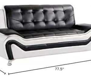 Beverly Fine Furniture 3 Piece Aldo Modern Sofa Set, Black/White