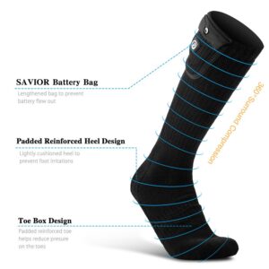 Heated Socks for Men Women, SAVIOR HEAT Electric Rechargeable Battery Thick Long Ski Socks for Winter Cold Weather Hunting Hiking Camping Skating Motorcycle Cycling Fishing