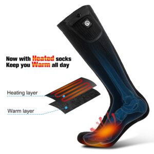 Heated Socks for Men Women, SAVIOR HEAT Electric Rechargeable Battery Thick Long Ski Socks for Winter Cold Weather Hunting Hiking Camping Skating Motorcycle Cycling Fishing