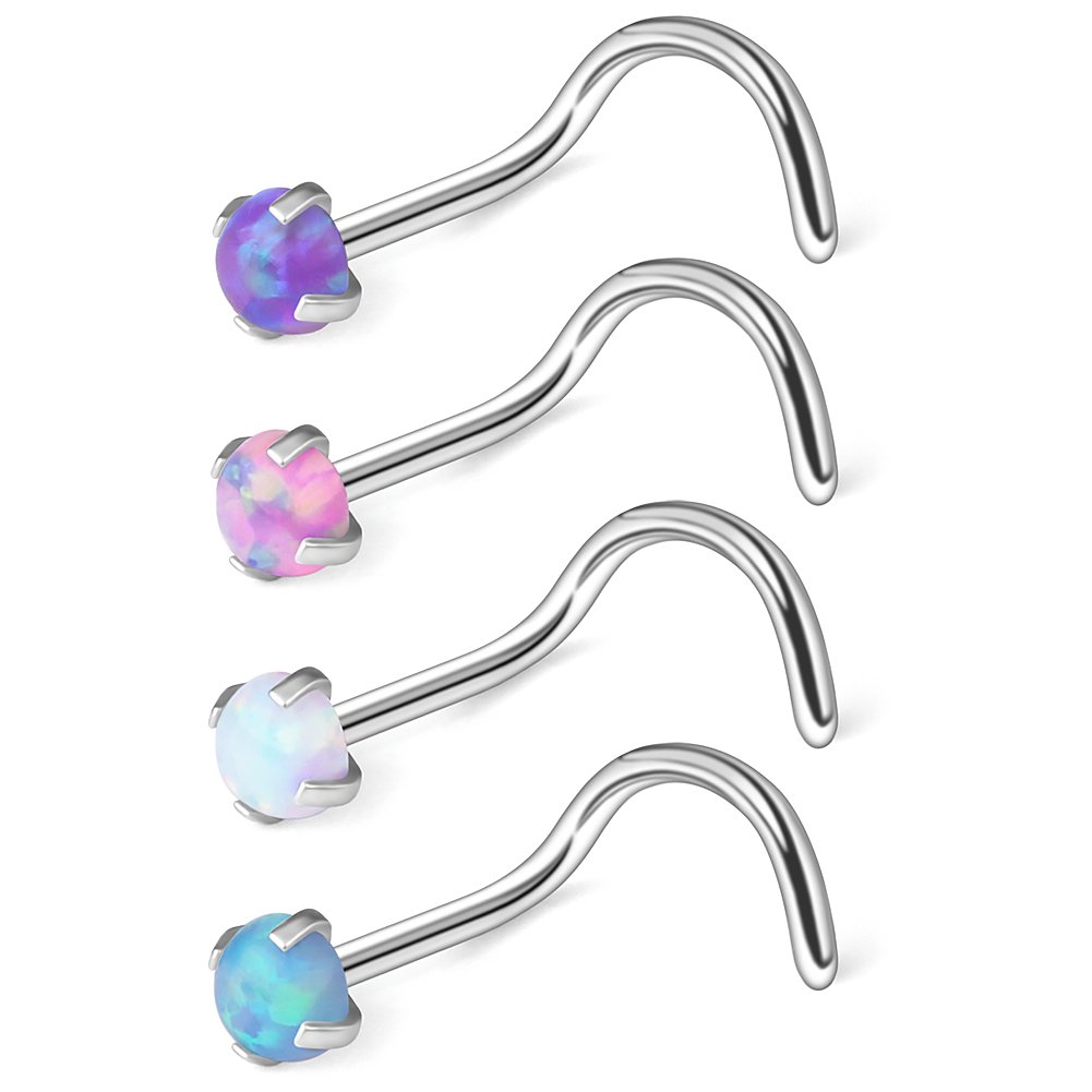 Ruifan 18G 316L Surgical Steel 3mm Mix Color Opal Nose Screw Rings Studs Ring Body Piercing Jewelry 4PCS