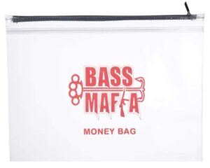 bass mafia money bag | heavy-duty waterproof bag for bait, phones, cash and food | extremely durable & reusable holder to protect items while fishing | full top zipper with plastic slide lock | 13x16